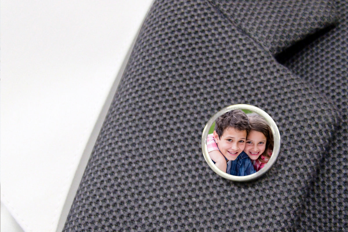Revers pin met uw eigen foto - Rond Zilverkleurig | Manchetknopen.com